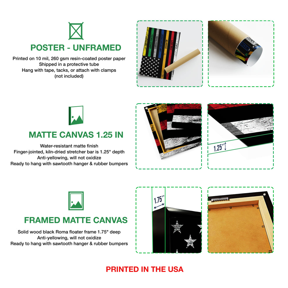 American Poster & Canvas, EMT/EMS Military Police Firefighters Dispatc