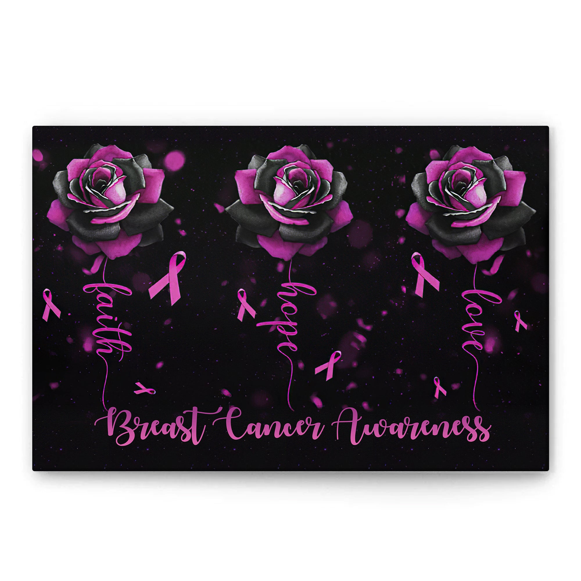 Breast Cancer Poster & Canvas, Faith Hope Love Pink Ribbon - Motivatio