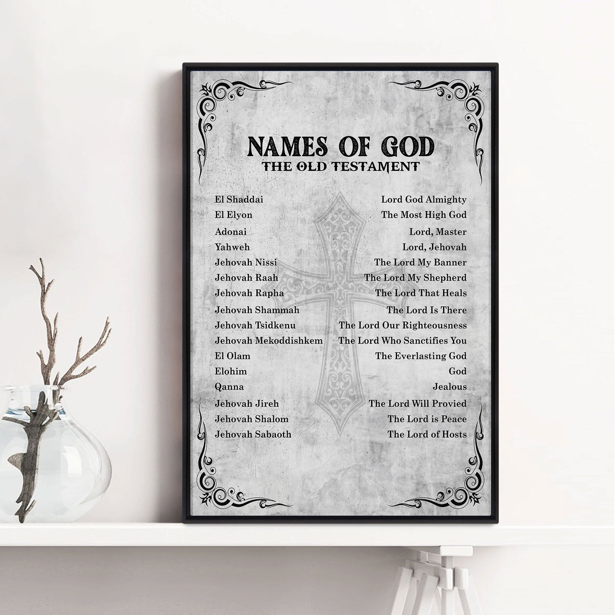 God Poster & Canvas, Names of God - Old Testament -Meanings Bible Wall