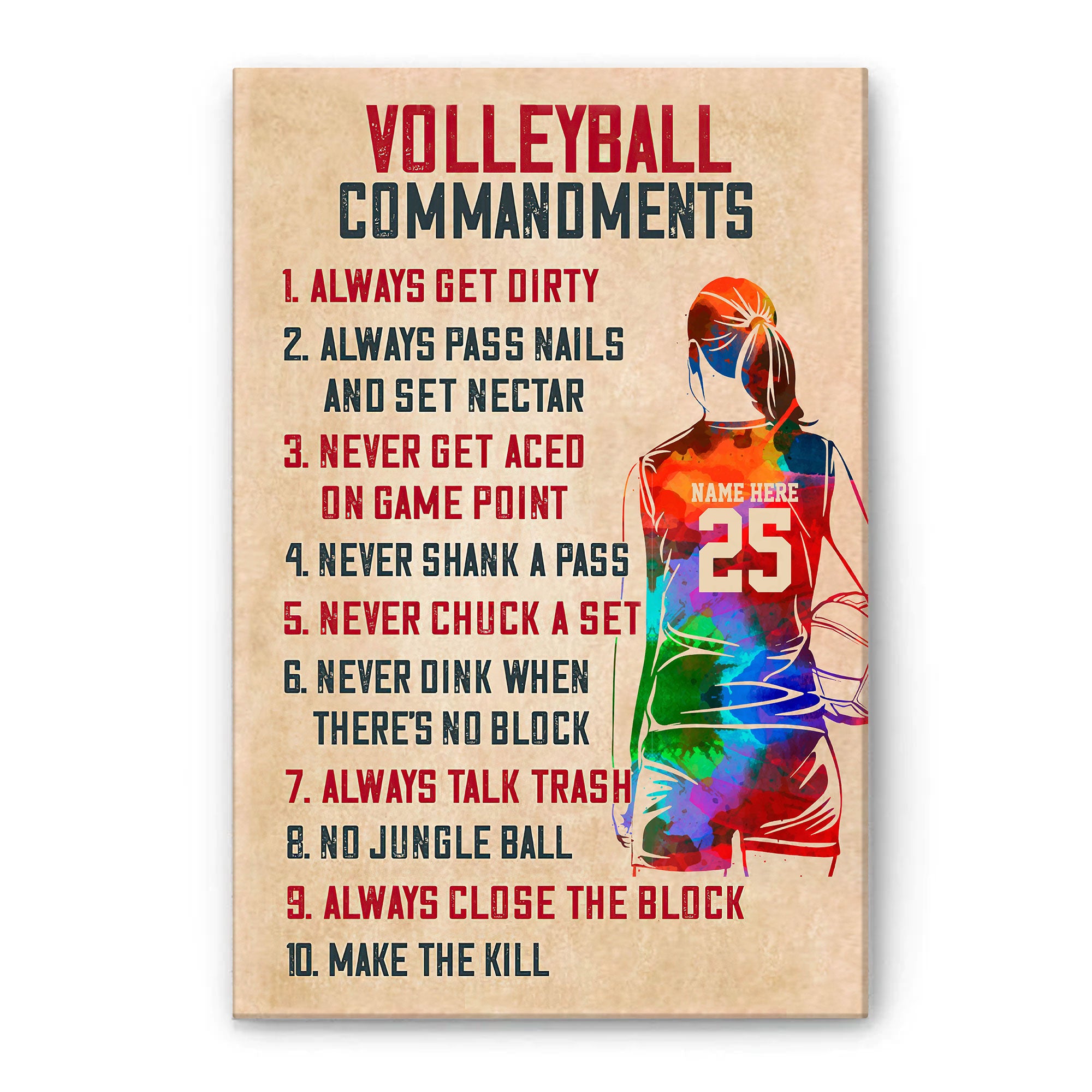 Personalized Volleyball Poster & Canvas, Volleyball Commandments - Mot