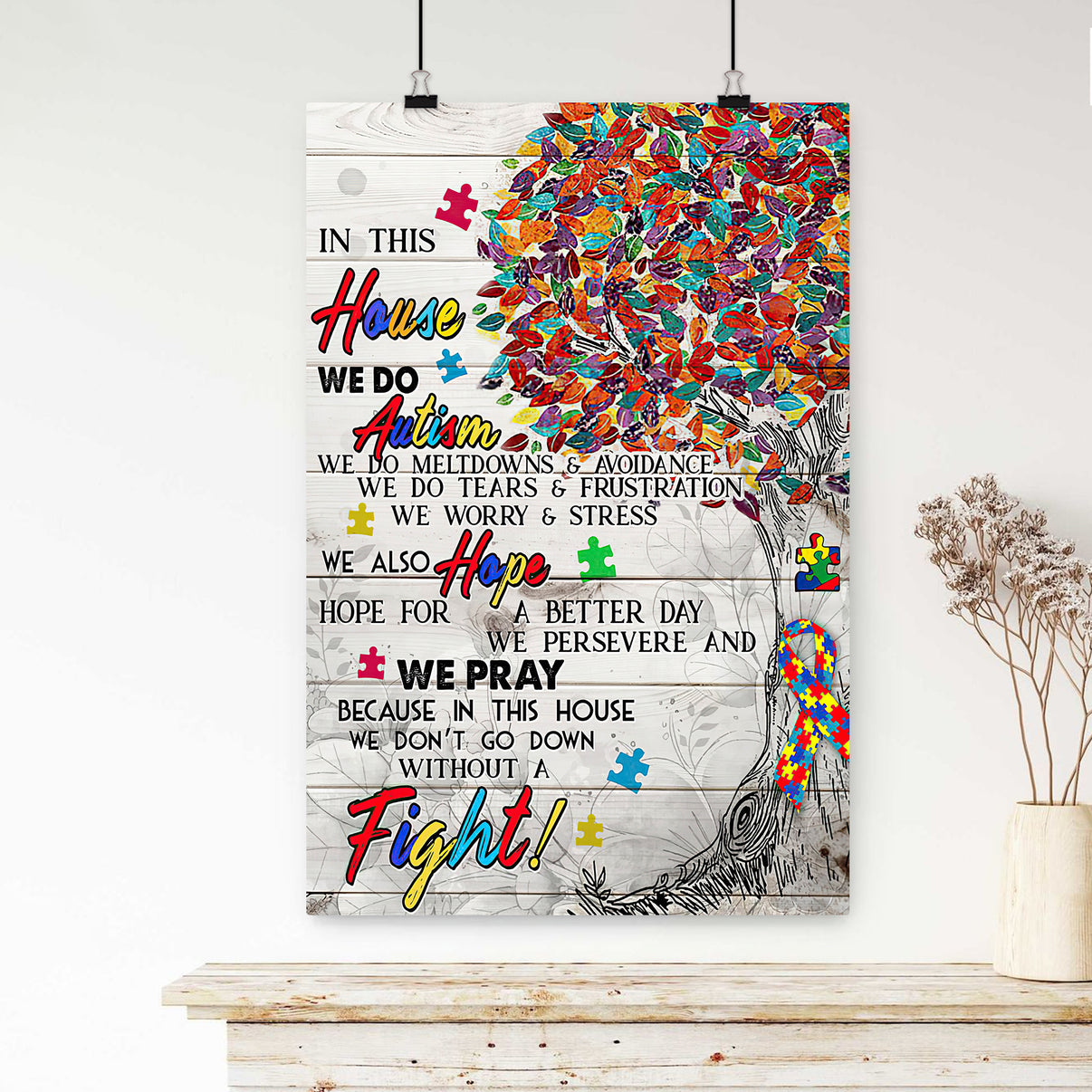 Autism Awareness Poster & Canvas, In This House We Do Autism Support L
