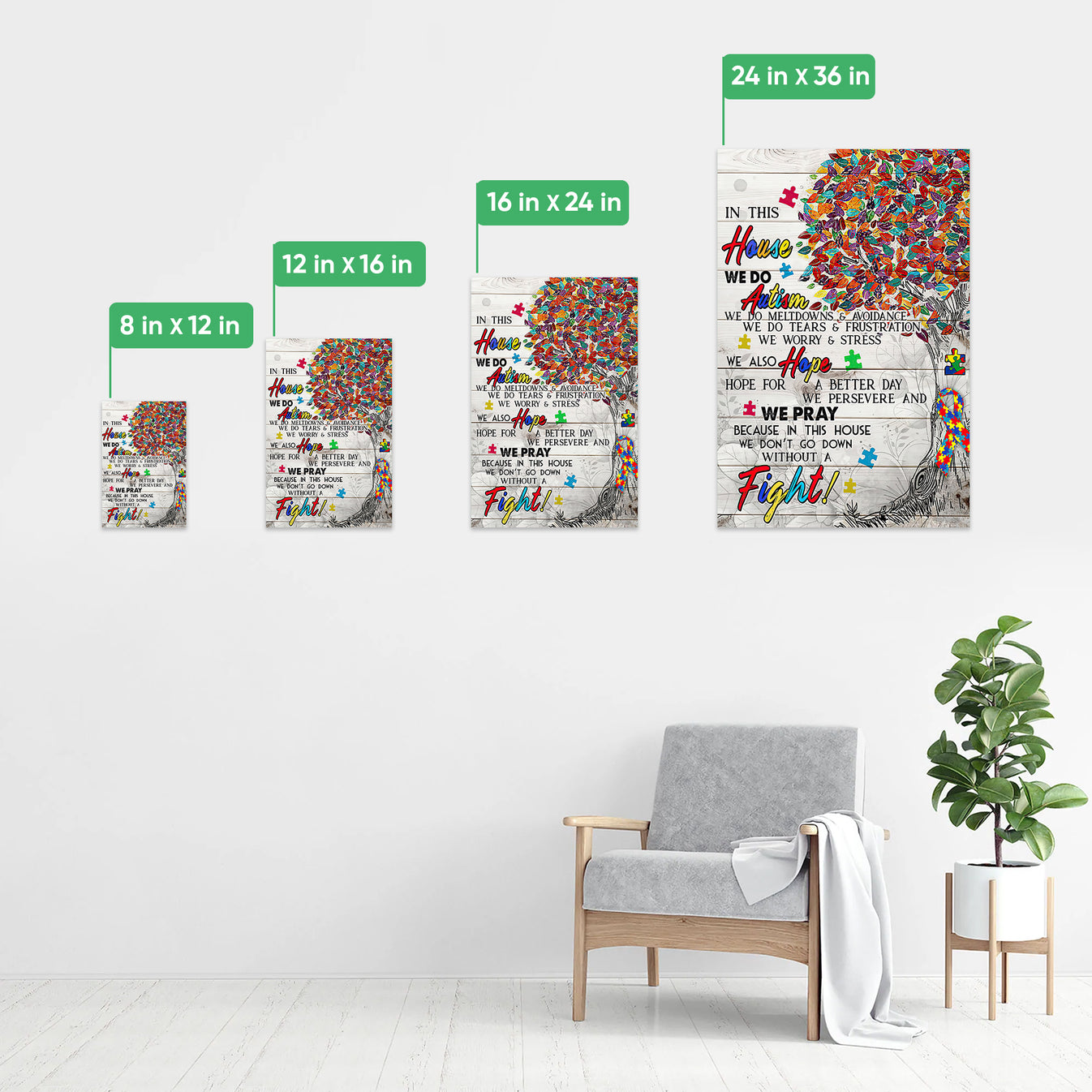 Autism Awareness Poster & Canvas, In This House We Do Autism Support L