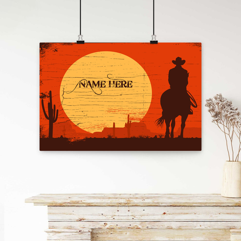 Personalized Cowboy Poster & Canvas, Rodeo Horse Riding Wall Art, Cust